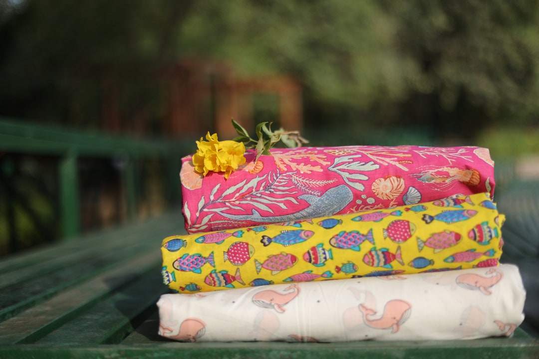 Indian Cotton Kids Print Fabric, Quilting Fabric, Floral Fabric 100% ...