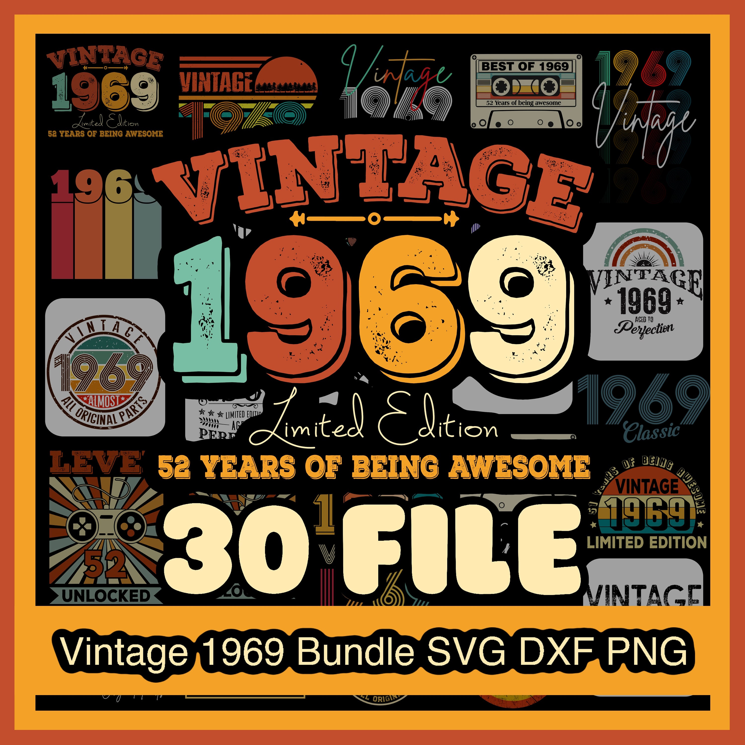 1969 Vintage Bundle Svg, Age 53 Svg, Birthday Shirt Svg, Born in 1969 ...