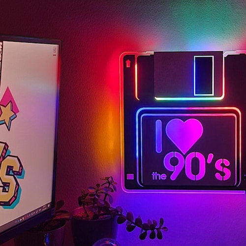 I Love 90s Led Wall Sign With Floppy Disk Concept Retro & - Etsy