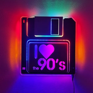 I love 90s Led Wall Sign with Floppy Disk Concept Retro & | Etsy