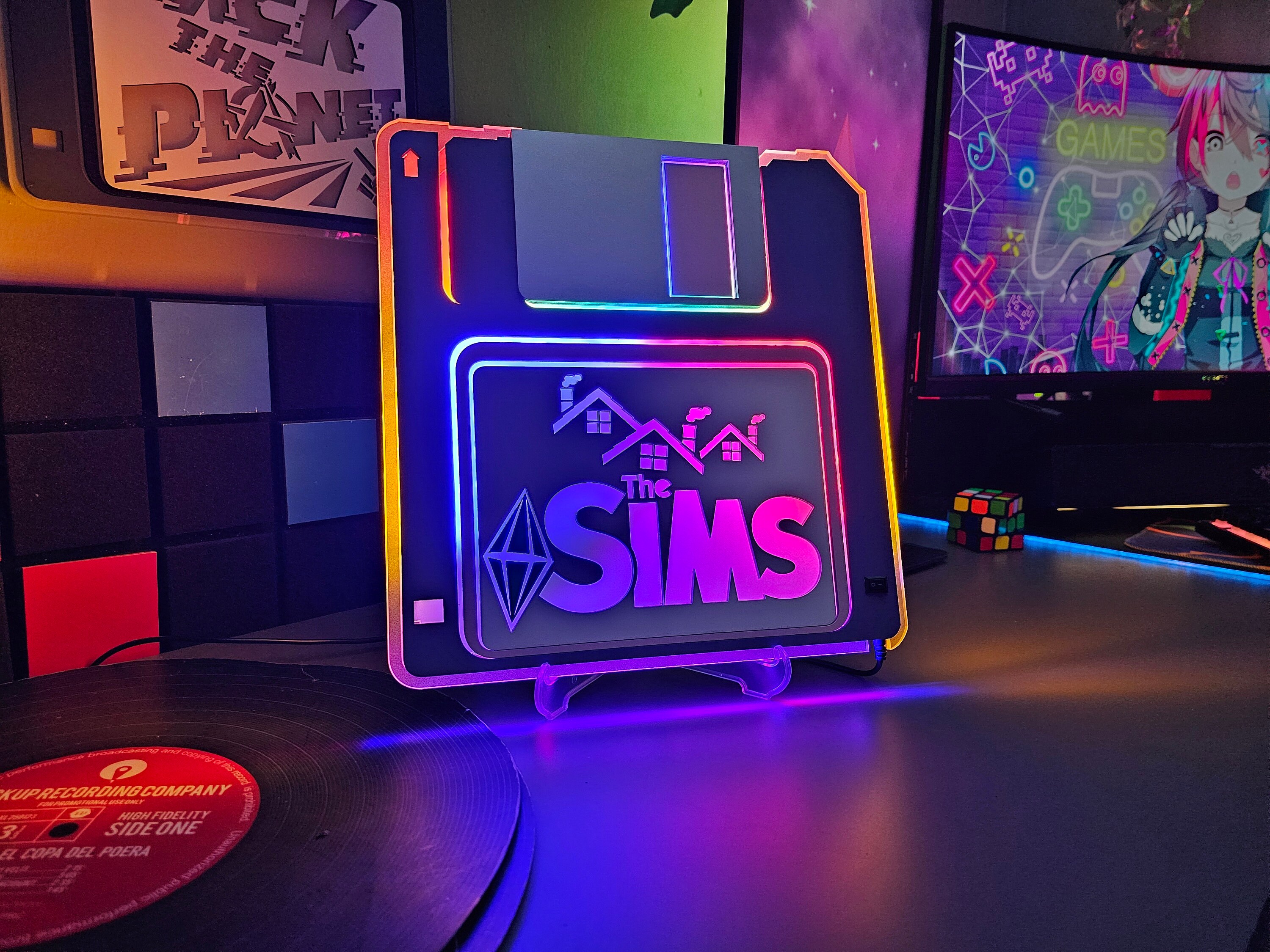 The Sims Floppy Disk Neon Sign: Purple Plumbob Game Room Decor - Etsy