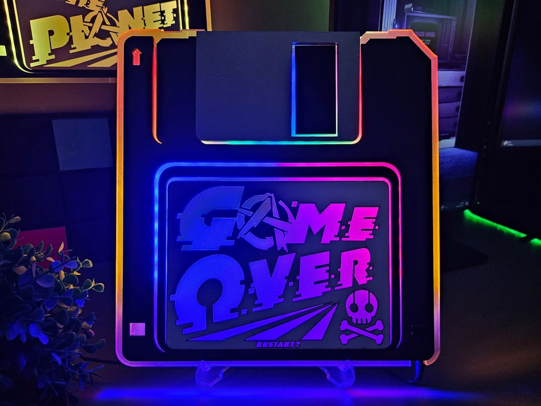 Oldschool GAME OVER Sign for Game Room Lighted Door Edge Decor Floppy ...