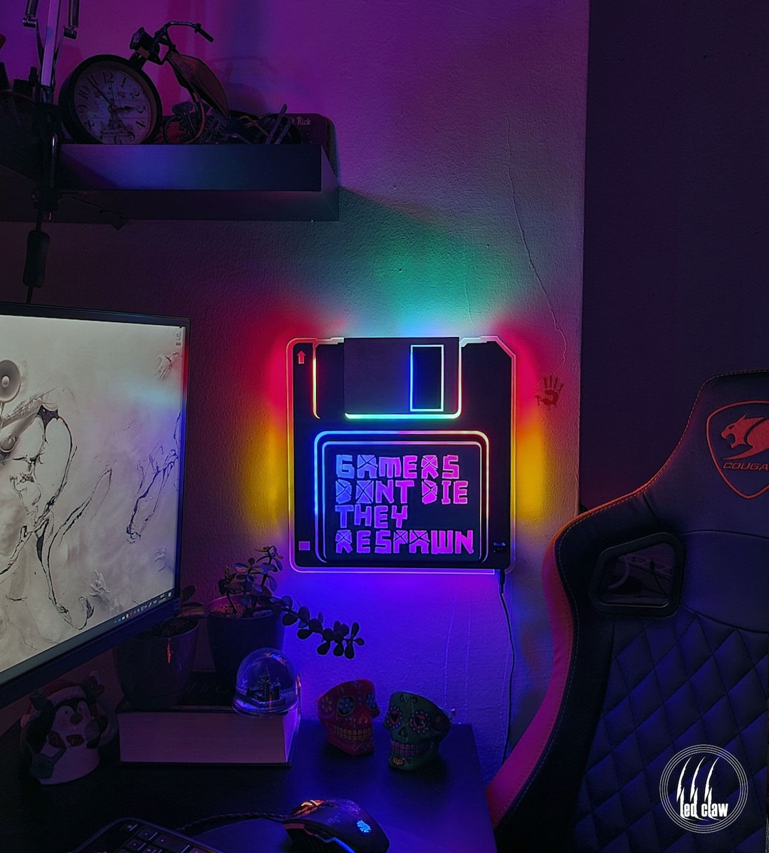 Game Room Neon Floppy Disk | Gaming Setup Decor for Gamers and ...
