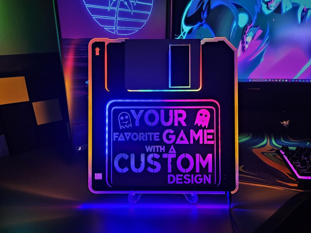 CUSTOM Floppy Disk Neon Light up for Gamers | Retrowave Gaming Arcade ...