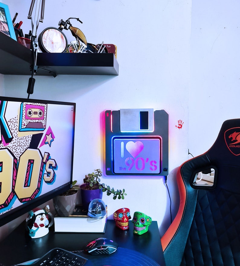 I love 90s Led Wall Sign with Floppy Disk Concept Retro & | Etsy