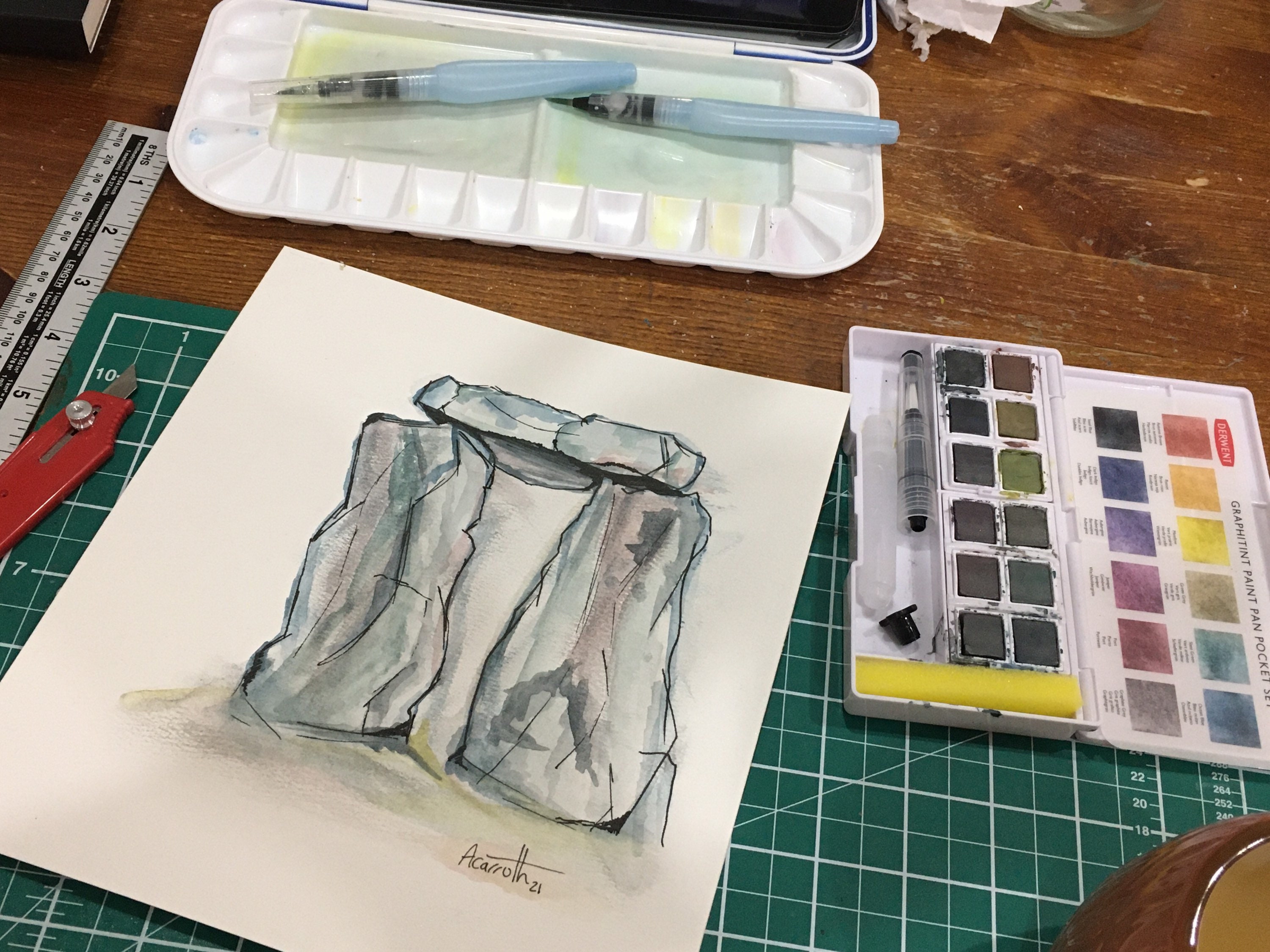 Sarson stones : original graphitint watercolour painting - Etsy.de