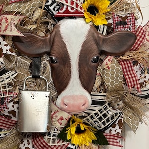 Farmhouse Cow Wreath, Farmhouse Swags, Farmhouse Wreath, Farmhouse ...