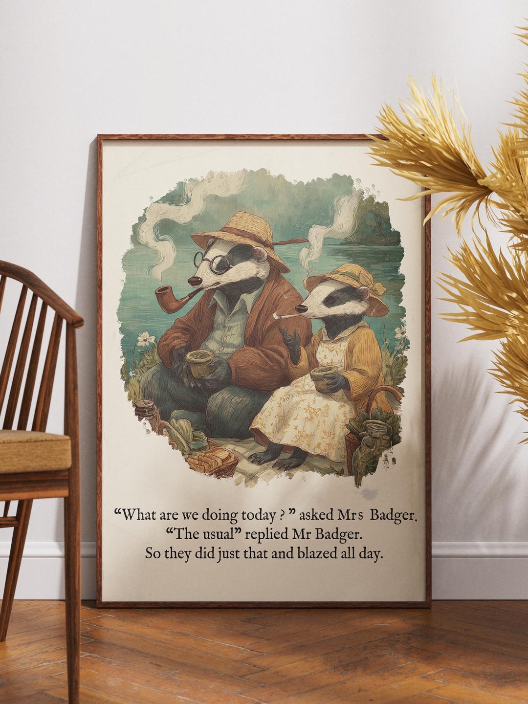 Blazing Badgers - Vintage 420 Weed Wall Art - Funny Woodland Cannabis ...