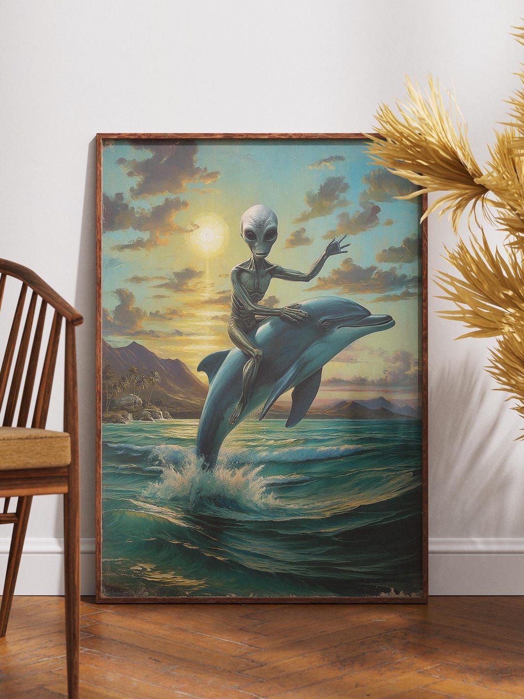 Alien Riding Dolphin - Vintage Wall Art - Trippy Psychedelic Hippy ...