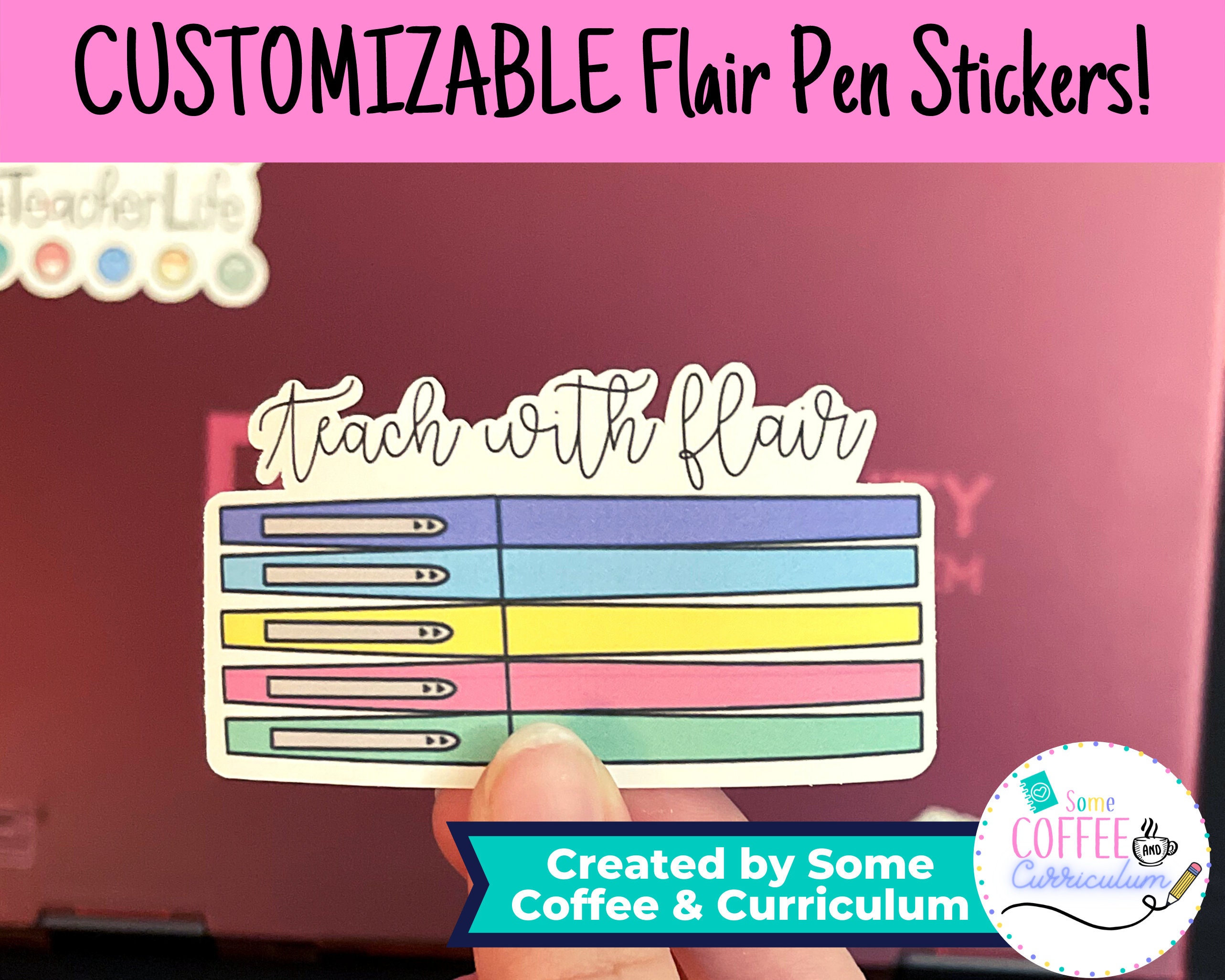 CUSTOMIZABLE Flair Pen Stickers Teacher Stickers Computer - Etsy