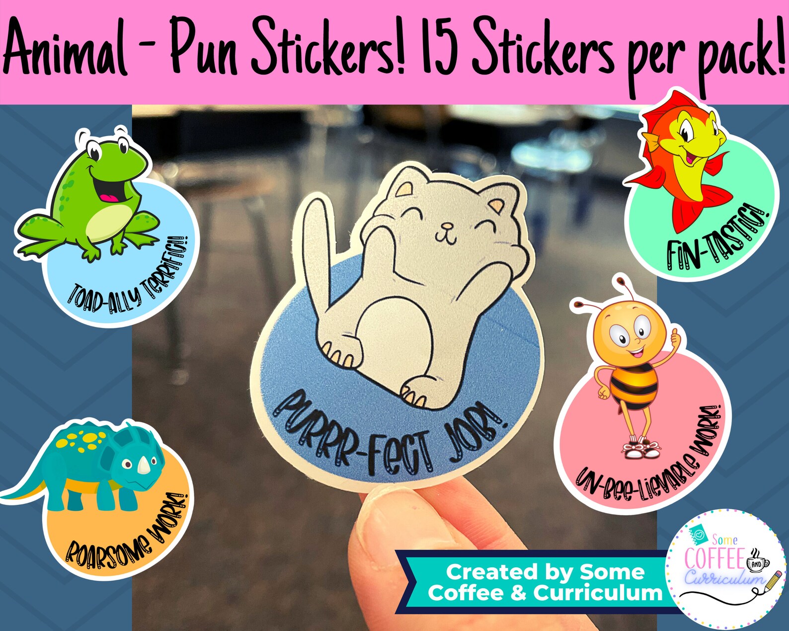 15 Animal Pun Stickers Sticker Pack Teacher Stickers | Etsy