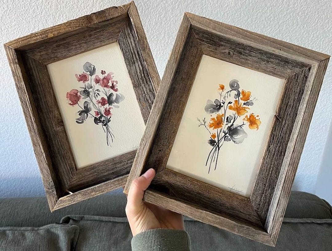 Set of 2: Small Abstract Watercolor Florals, Thrifted Frames - Etsy