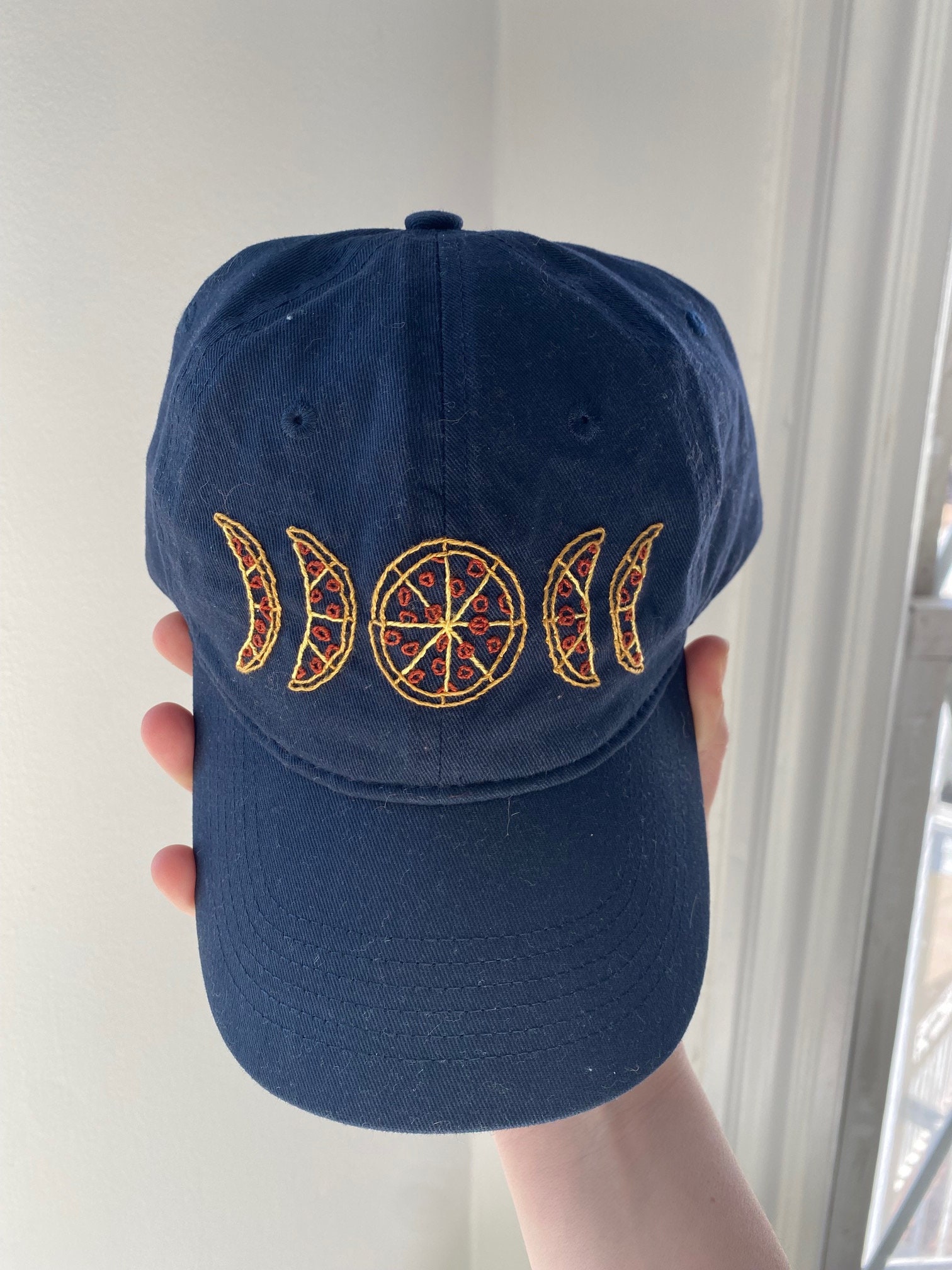Hand Embroidered Hat - Pizza Moon Phase (celestial Gift, Pizza Lover ...