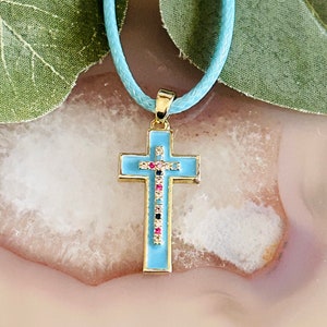 Kids Colored Cross Rhinestone Cross Necklace, Kids Religious Several ...