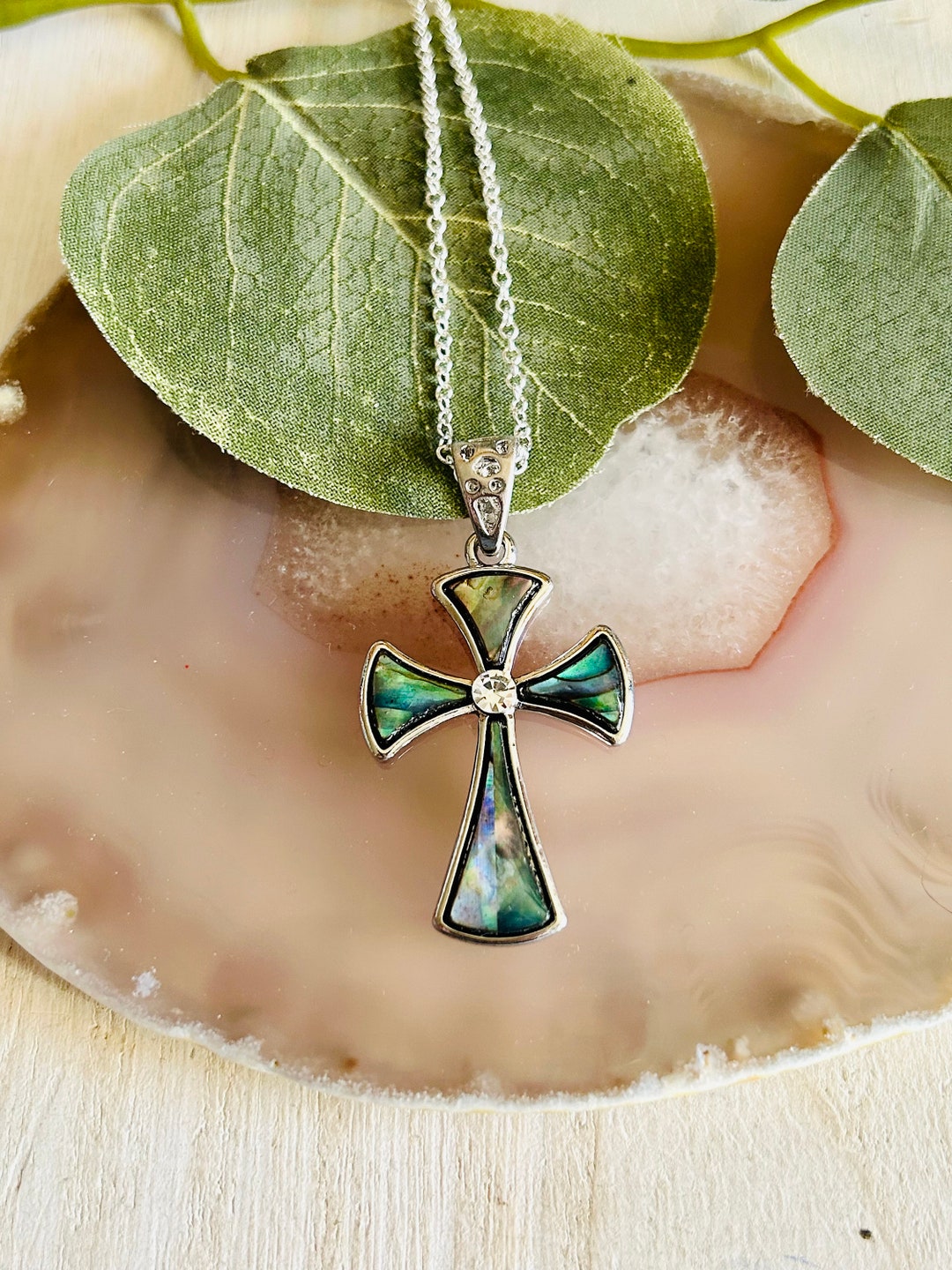 Women’s Abalone Shell Cross Necklace, Women’s Religious Necklace - Etsy