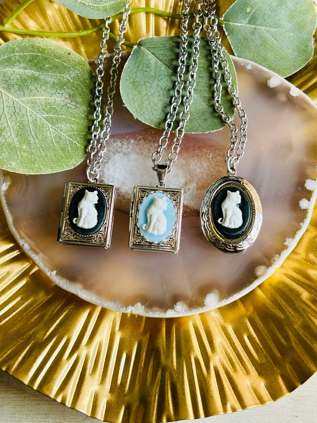 Cat Cameo Book/oval Locket Necklace, Womens Boho Hippie Animal Pet ...