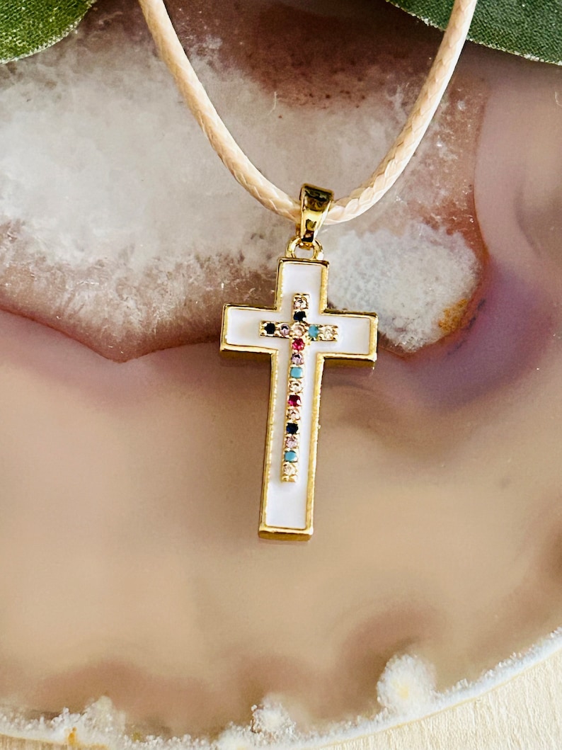 Kids Colored Cross Rhinestone Cross Necklace Kids Religious - Etsy