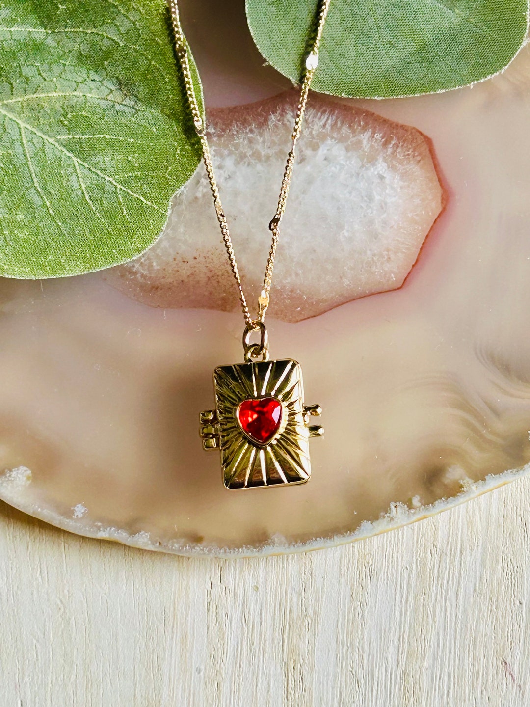 Red Heart Book Locket Necklace, Womens Boho Hippie Love Friendship ...