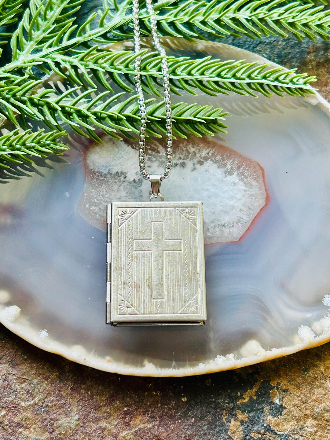 Cross Book Locket Necklace, Women’s Religious Baptism Boho Hippie ...