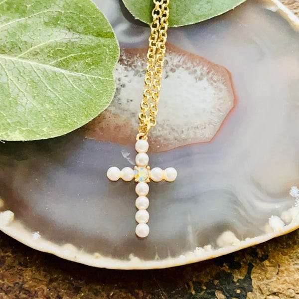 Pearl Cross Necklace - Etsy