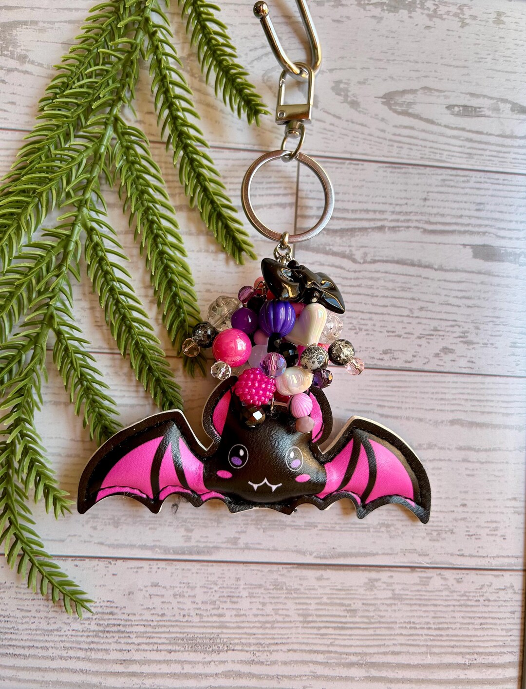 Cute Bat Beaded Keychain | Gothic Kawaii Bag Charm | Pink & Black Bat ...