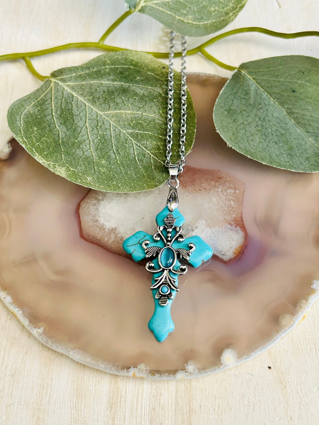 Southwestern Turquoise Cross Necklace, Women’s Religious Baptism ...