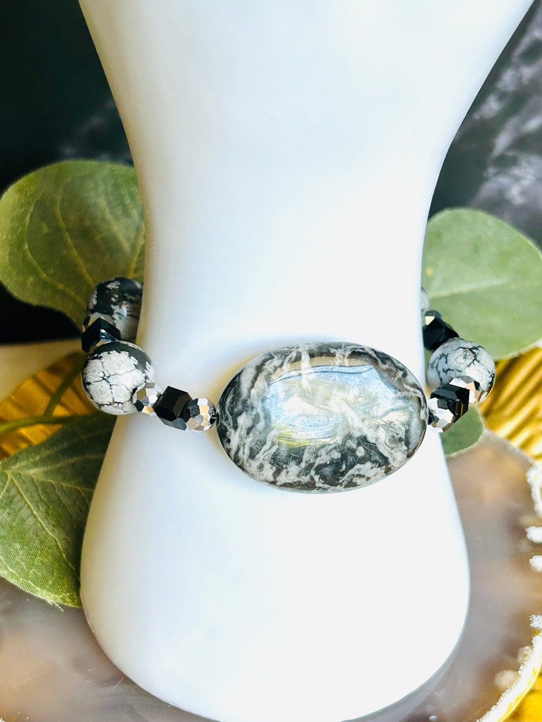 Stone Black and Gray Bracelet , Womens Silver Bracelet - Etsy