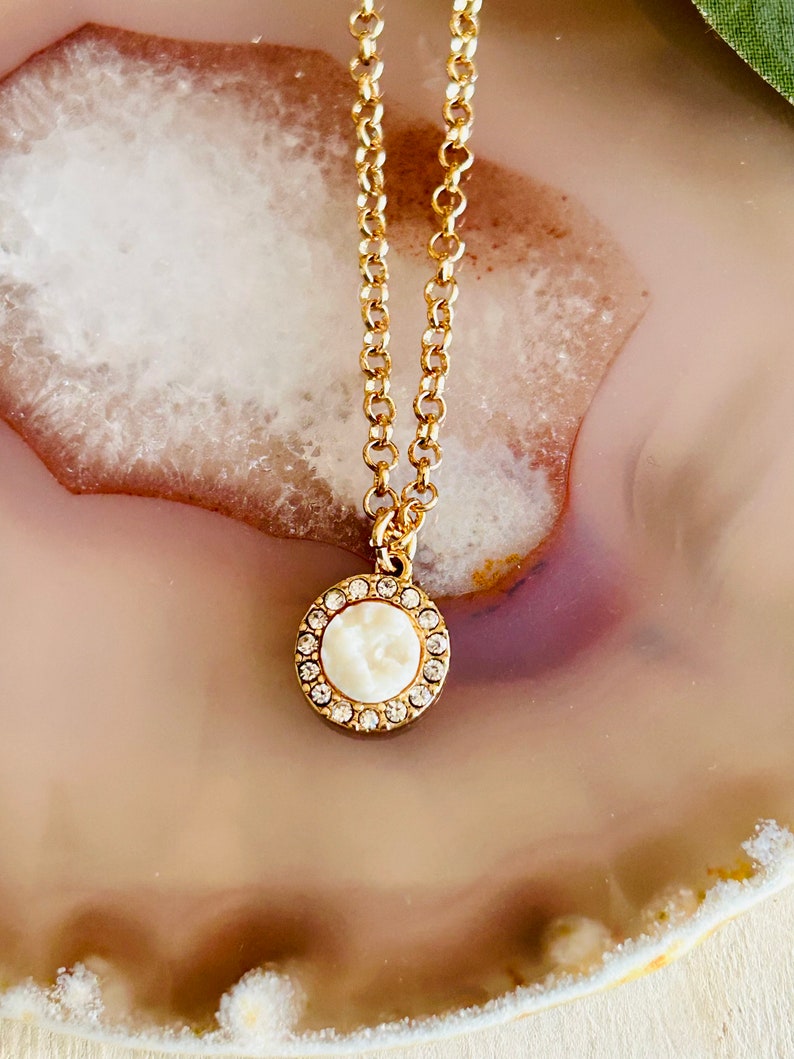 Gold Cable Chain Necklace, Rhinestone Circle Charm - Etsy Australia