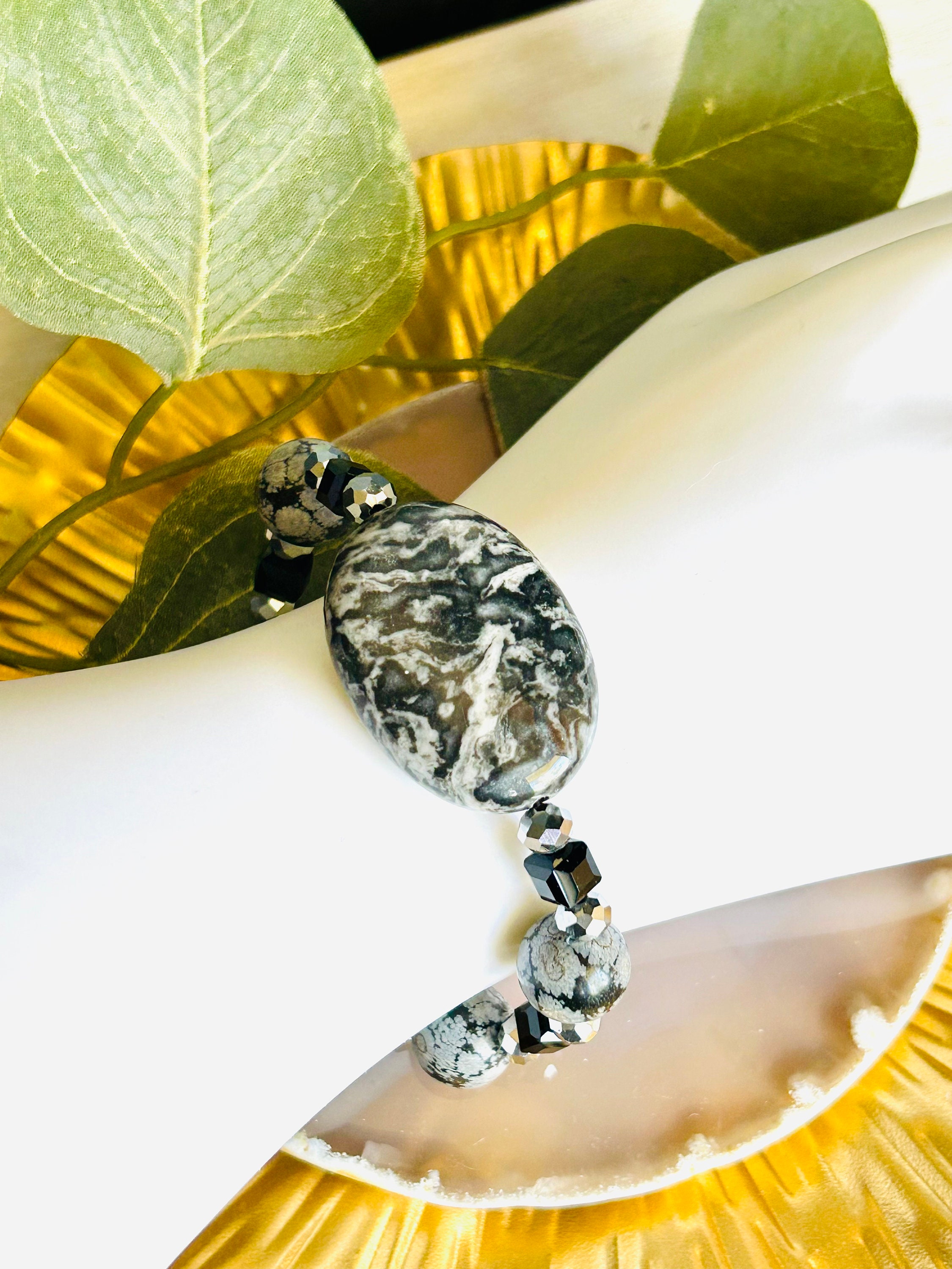 Stone Black and Gray Bracelet , Womens Silver Bracelet - Etsy