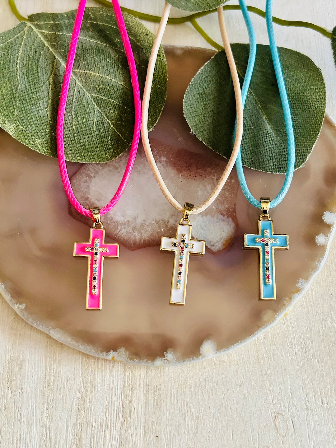 Kids Colored Cross Rhinestone Cross Necklace, Kids Religious Several ...
