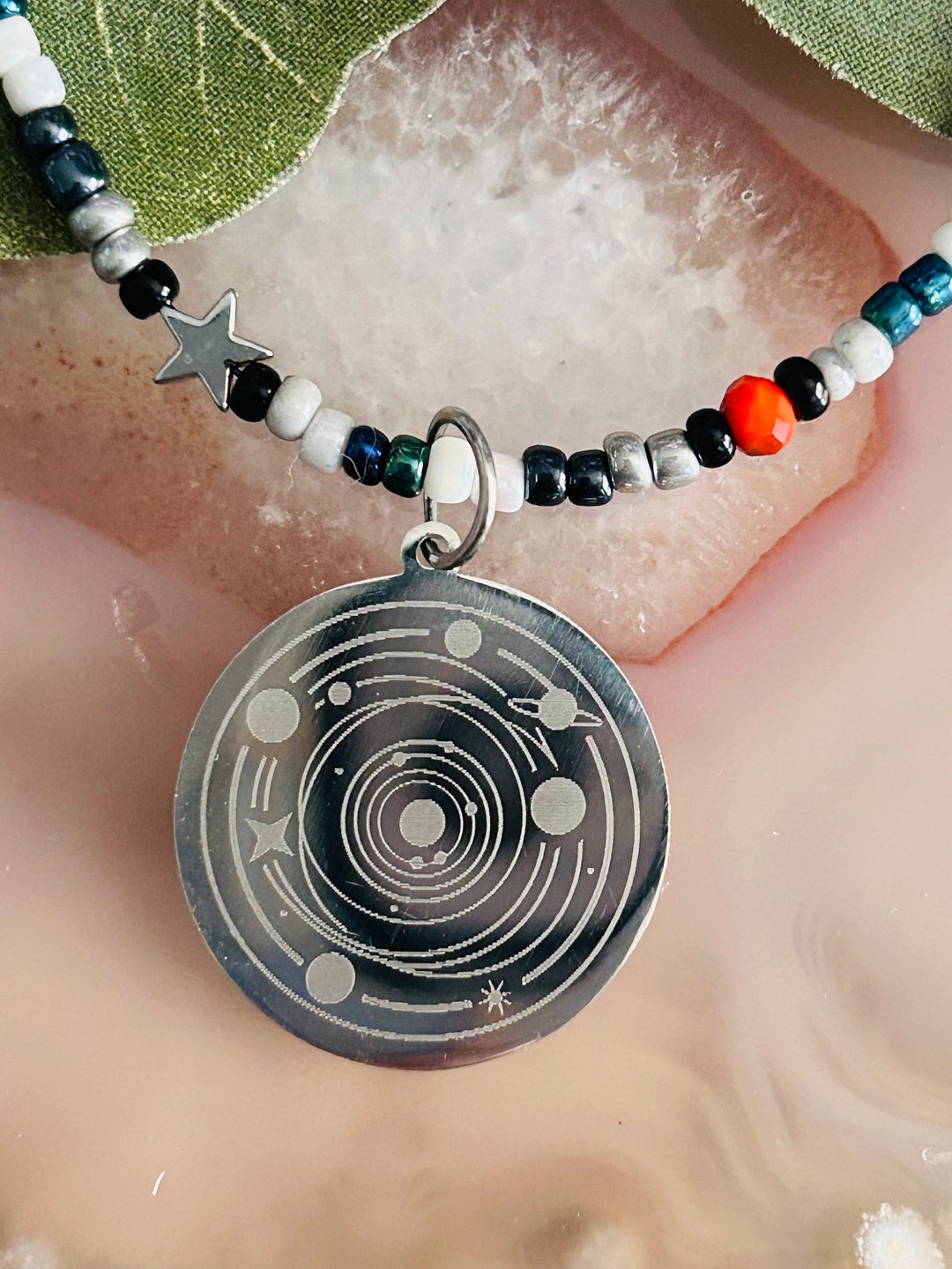 Beaded Solar System Charm Necklace, Kids Star Planet Necklace - Etsy