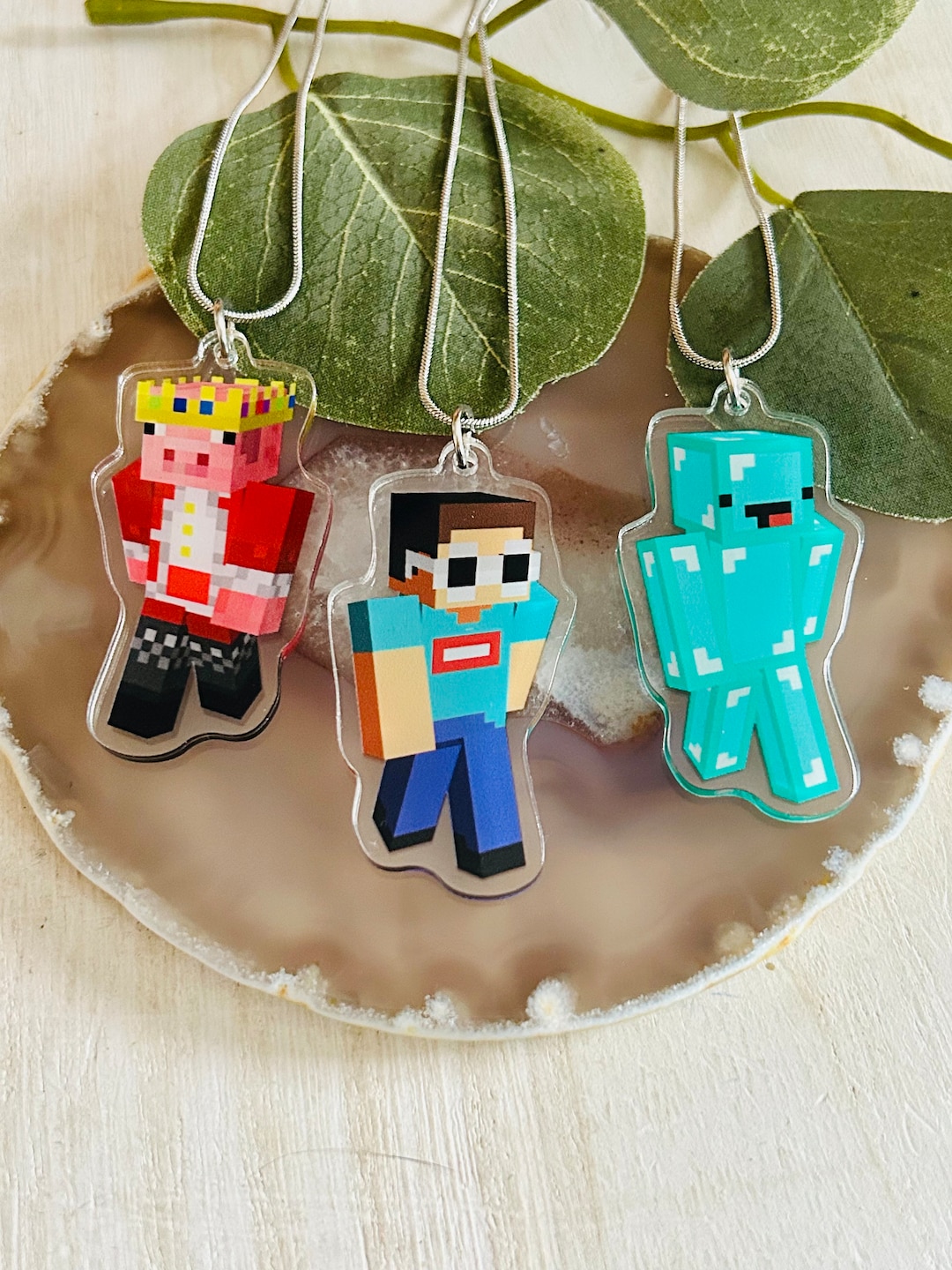 Kids Game Characters Necklace, Kids Minecraft Silver Necklace - Etsy