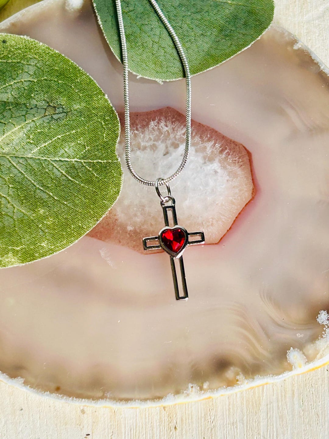 Simple Red Heart Cross Charm Necklace, Love Friendship Religious ...