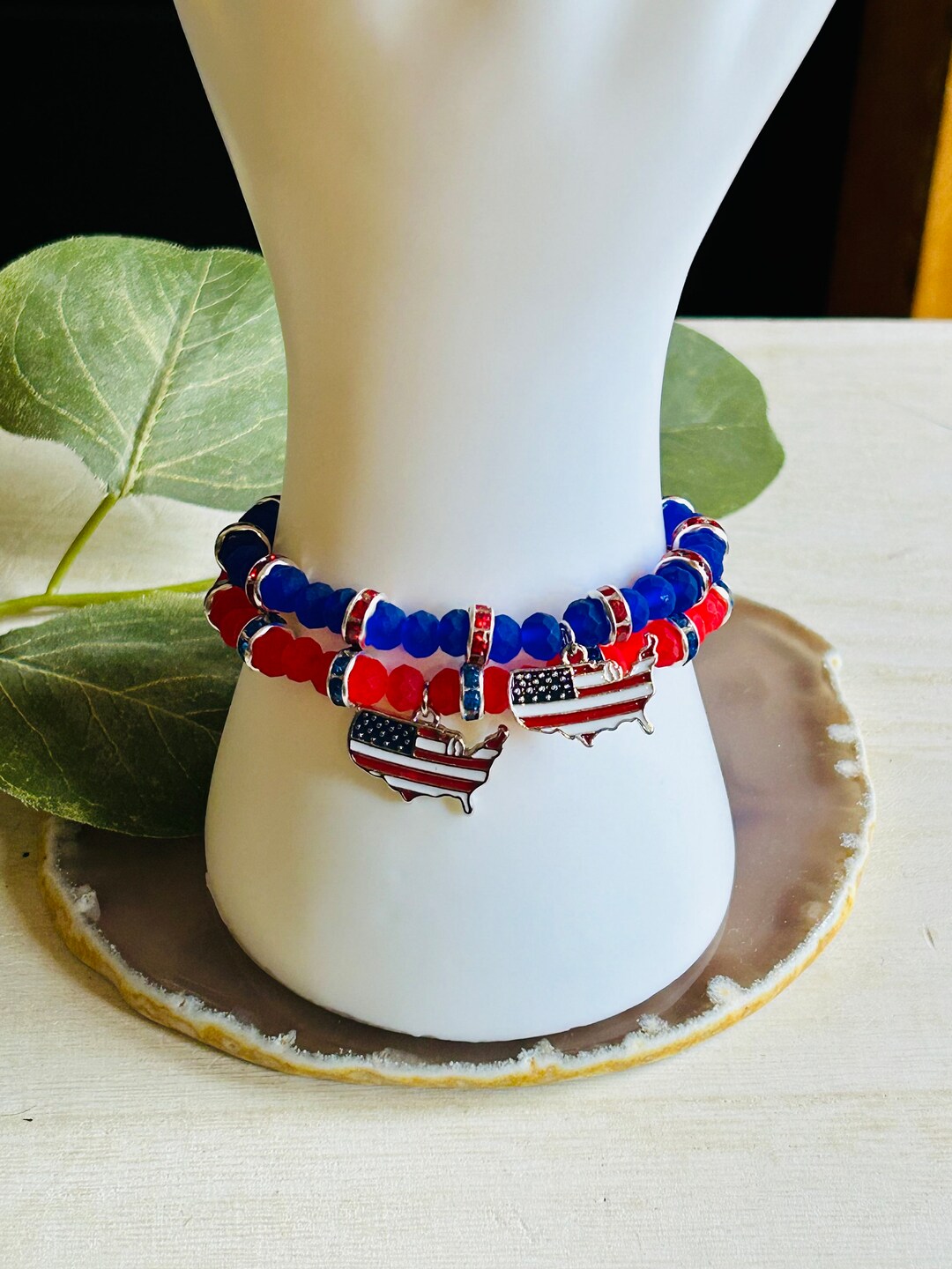 Red White and Blue Flag Bracelet , Womens Boho Hippie 4th of July ...