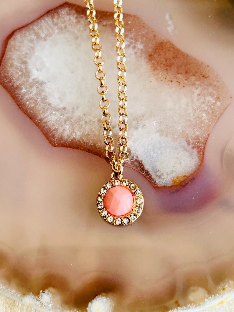 Gold Cable Chain Necklace, Rhinestone Circle Charm - Etsy Australia