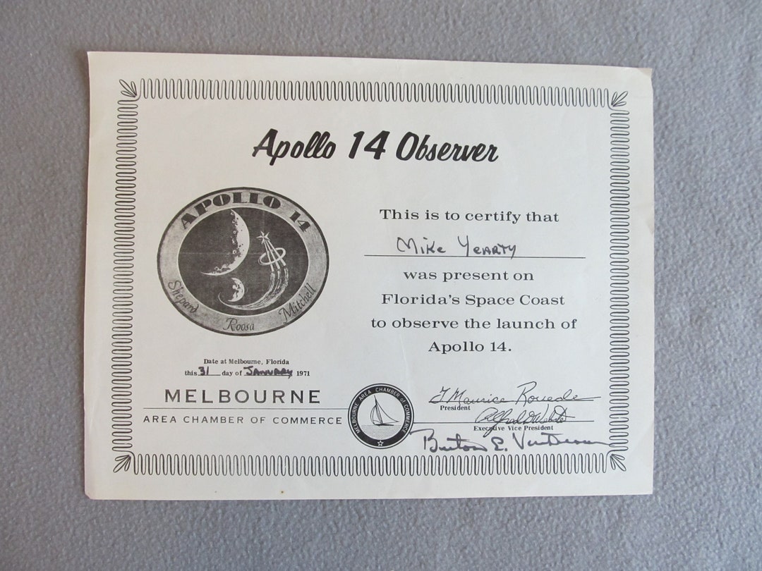 Apollo 14 Observer Certificate 1971 - Etsy