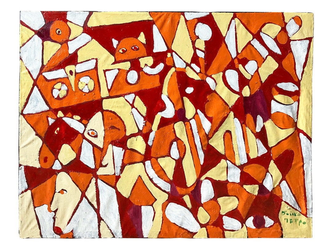 Large Abstract Oil Painting by Boyko Peter, Geometric Painting, Fox ...