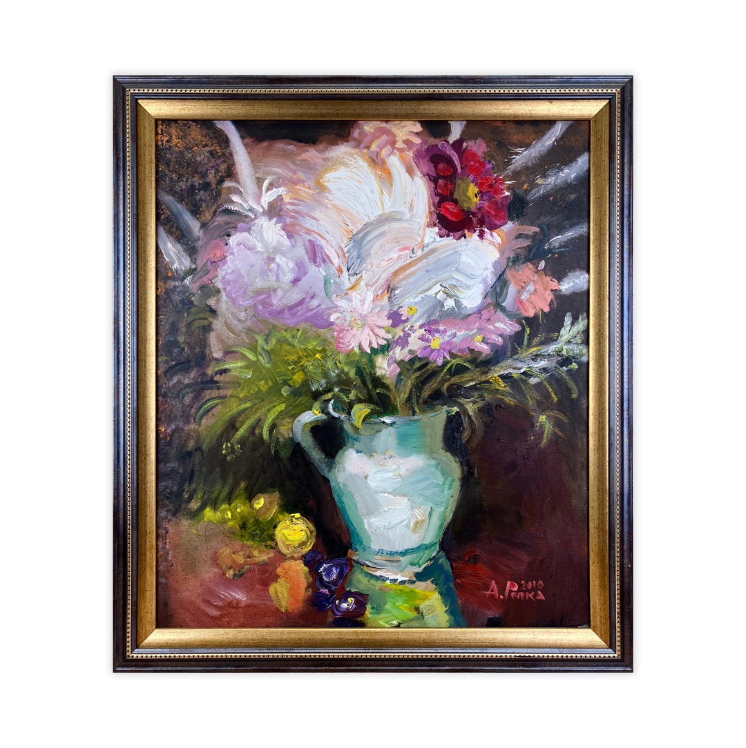 Framed Floral Still Life Oil Painting: Peonies Bouquet by Alexander ...