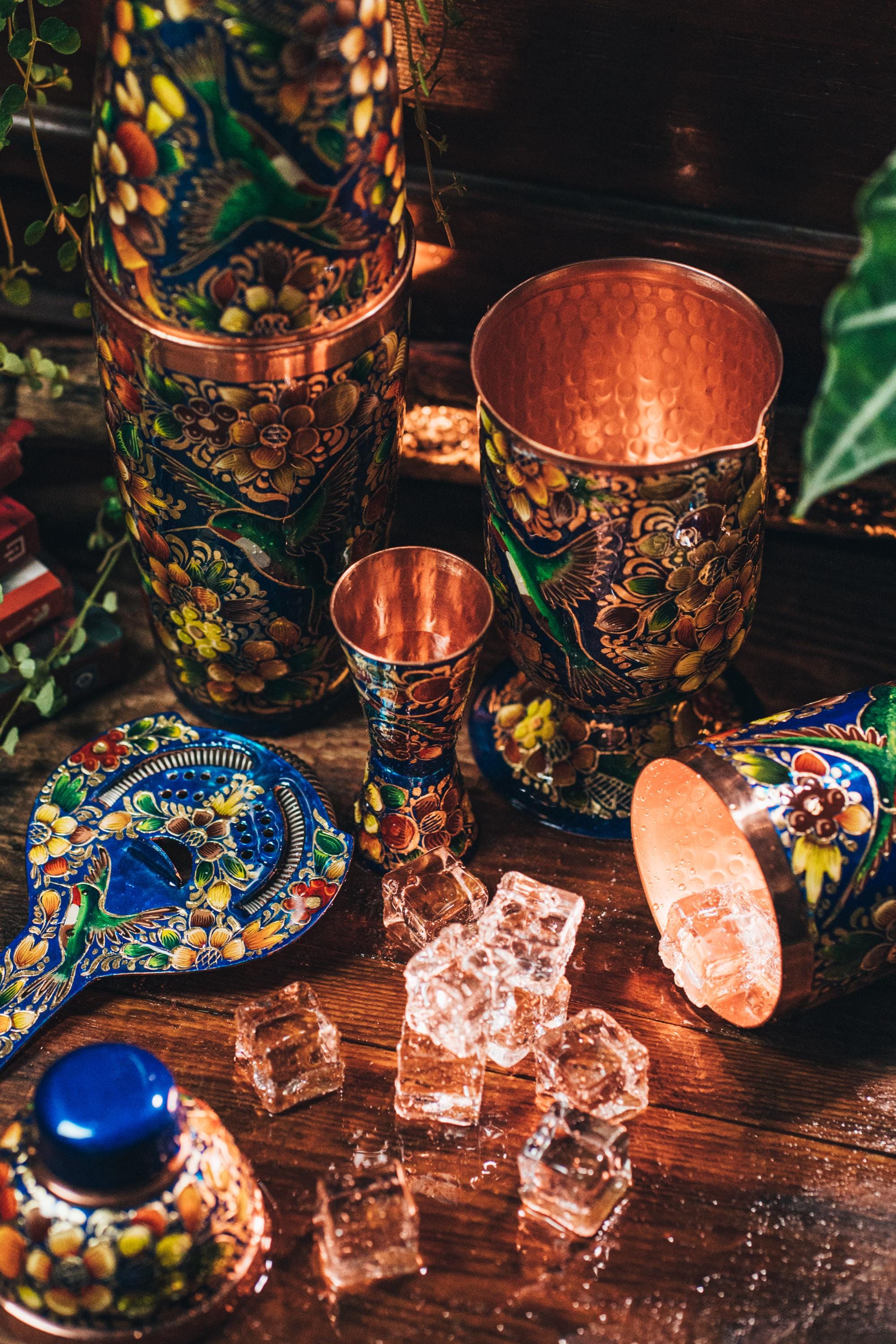 Mexican Hand Painted Bar Set – Colibrí Azul Design – Full Cocktail Kit ...