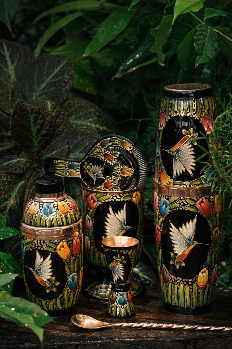 Mexican Hand Painted Bar Set – Tulipanes Design – Full Cocktail Kit or ...