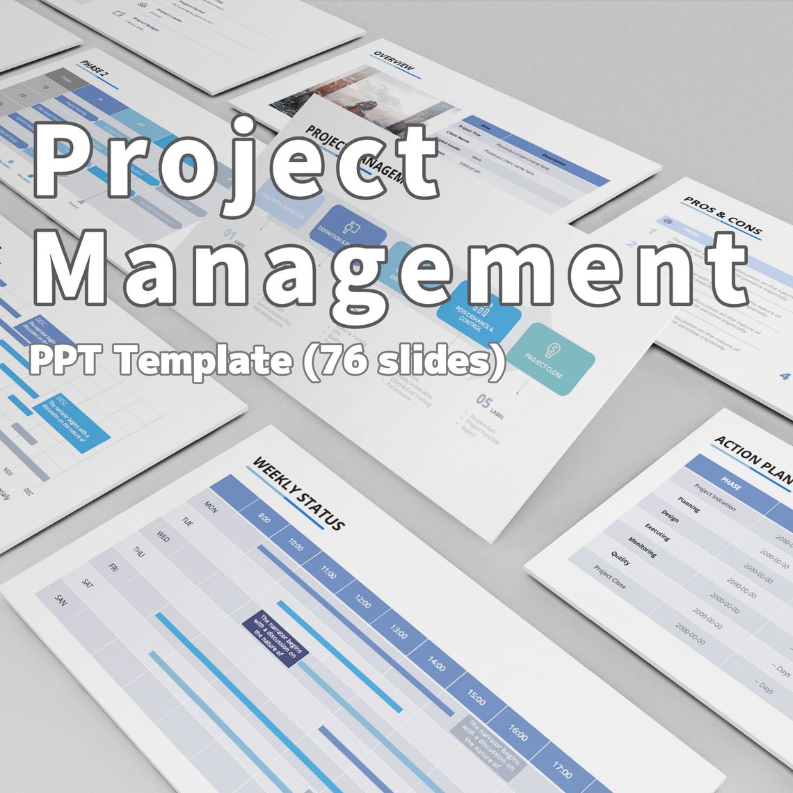 Project Management & Update PPT Template 76 Pages measurement | Etsy