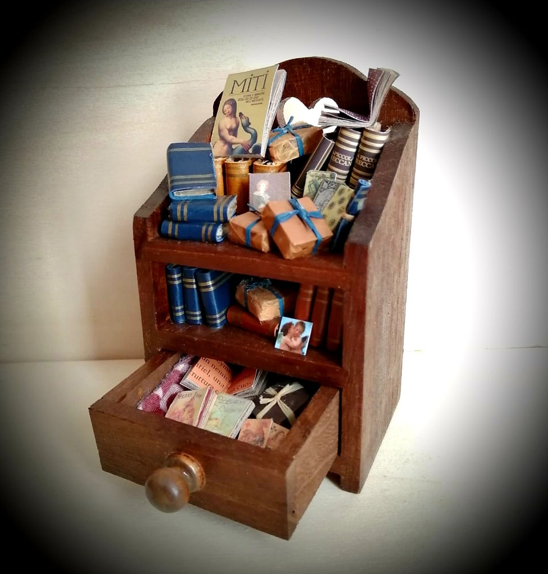 Miniature Library Wooden Bedside Cabinet Leather Books - Etsy