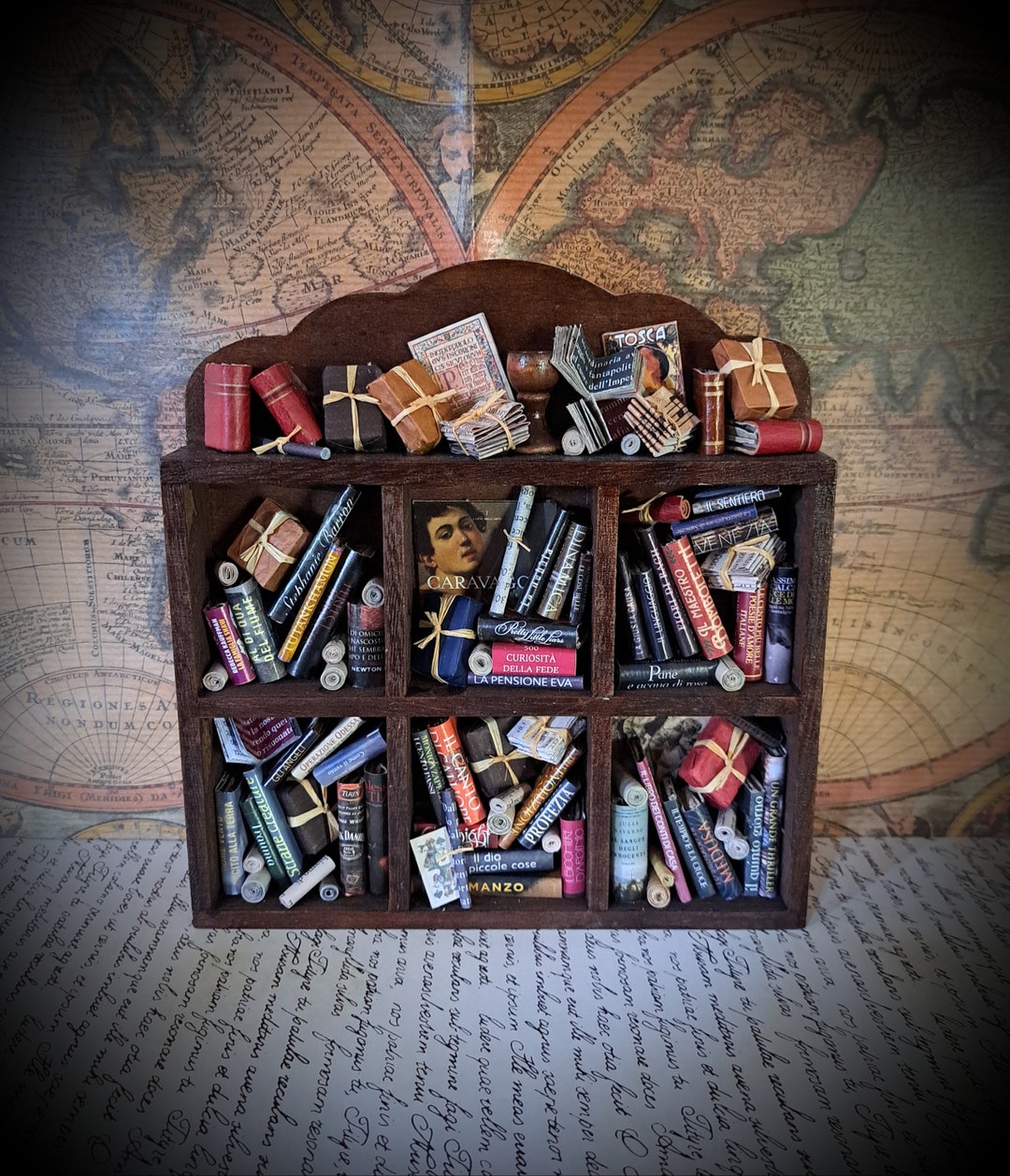 Miniature Library Bookcase, Wall and Support Hand Made. Dimensions ...