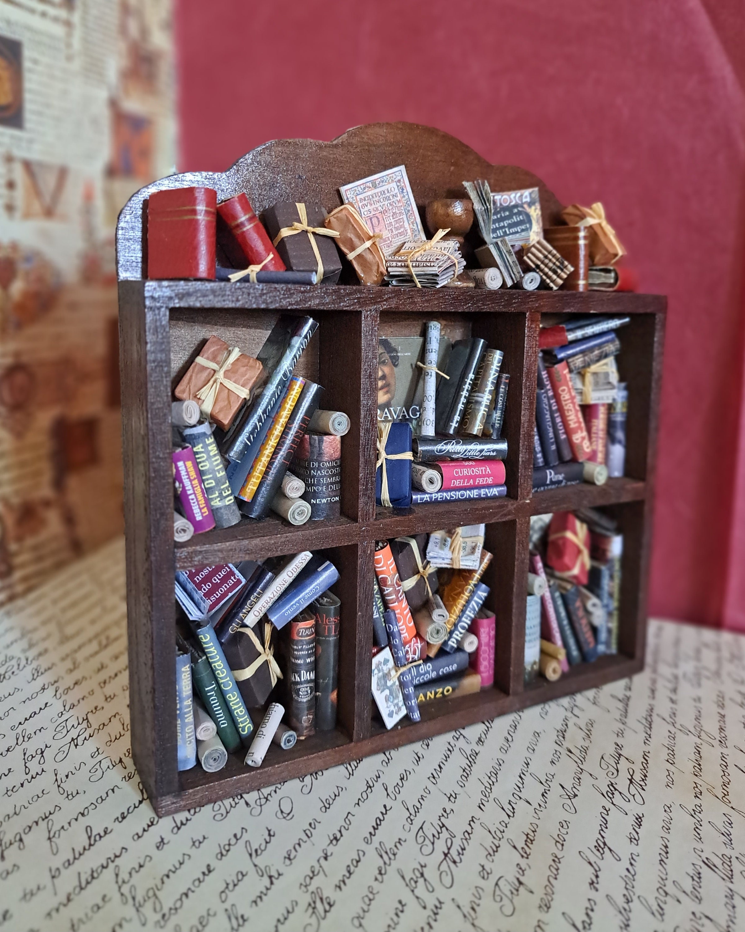 Miniature Library Bookcase, Wall and Support Hand Made. Dimensions ...