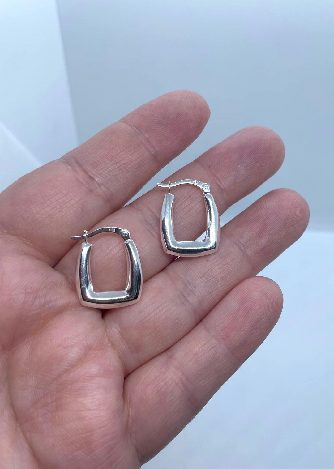 Sterling Silver Rectangular Hoop Earrings - Minimalist Clip Closure - Etsy