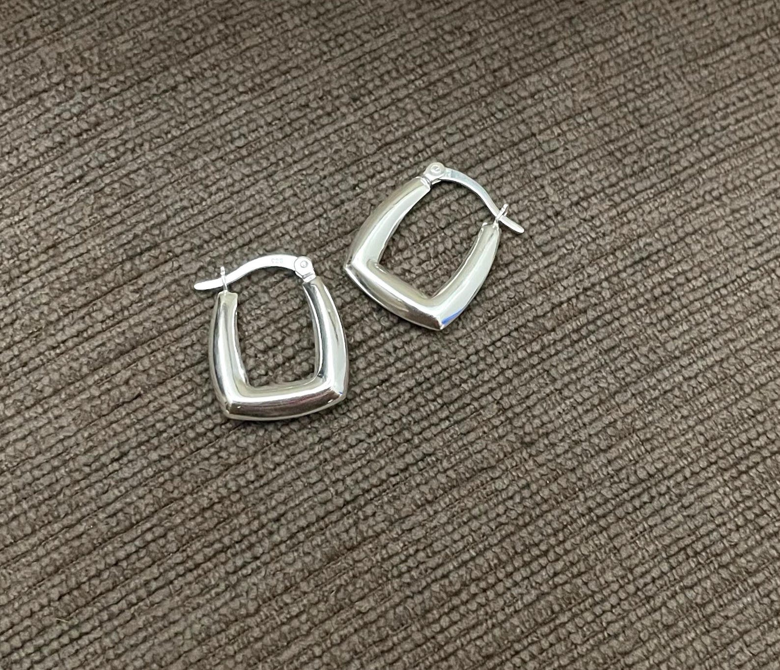 Sterling Silver Rectangular Hoop Earrings - Minimalist Clip Closure - Etsy