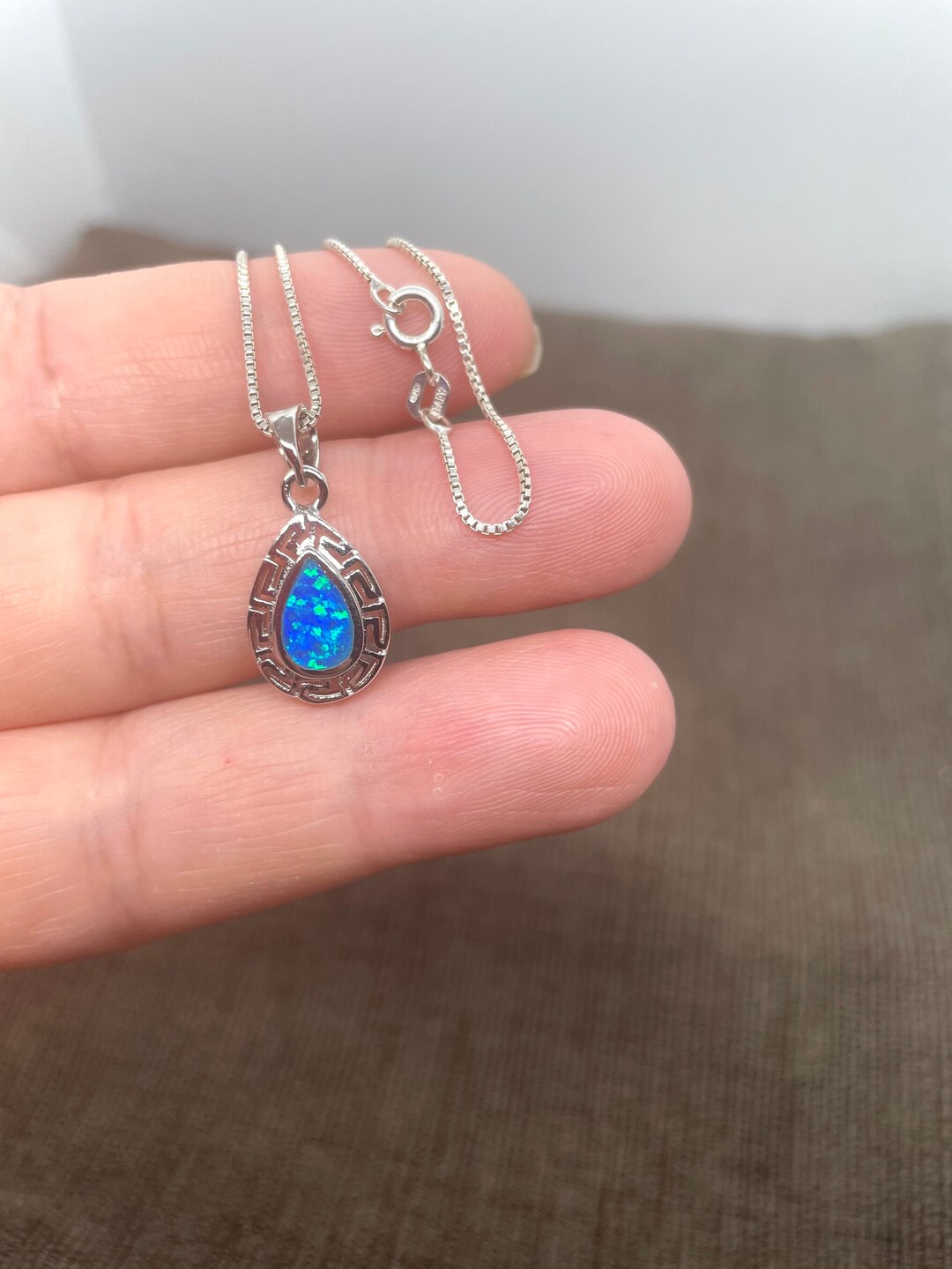 Sterling Silver Blue Opal Greek Pattern Pendant-blue Opal Necklace ...