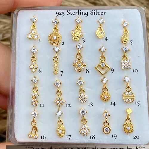 Sterling Silver Gold Dangling Nose Stud Butterfly Nose Stud - Etsy UK