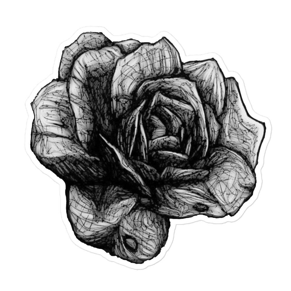 Inked Rose Sticker, Pen & Ink Flower Art, Botanical Aesthetic, Botanist ...
