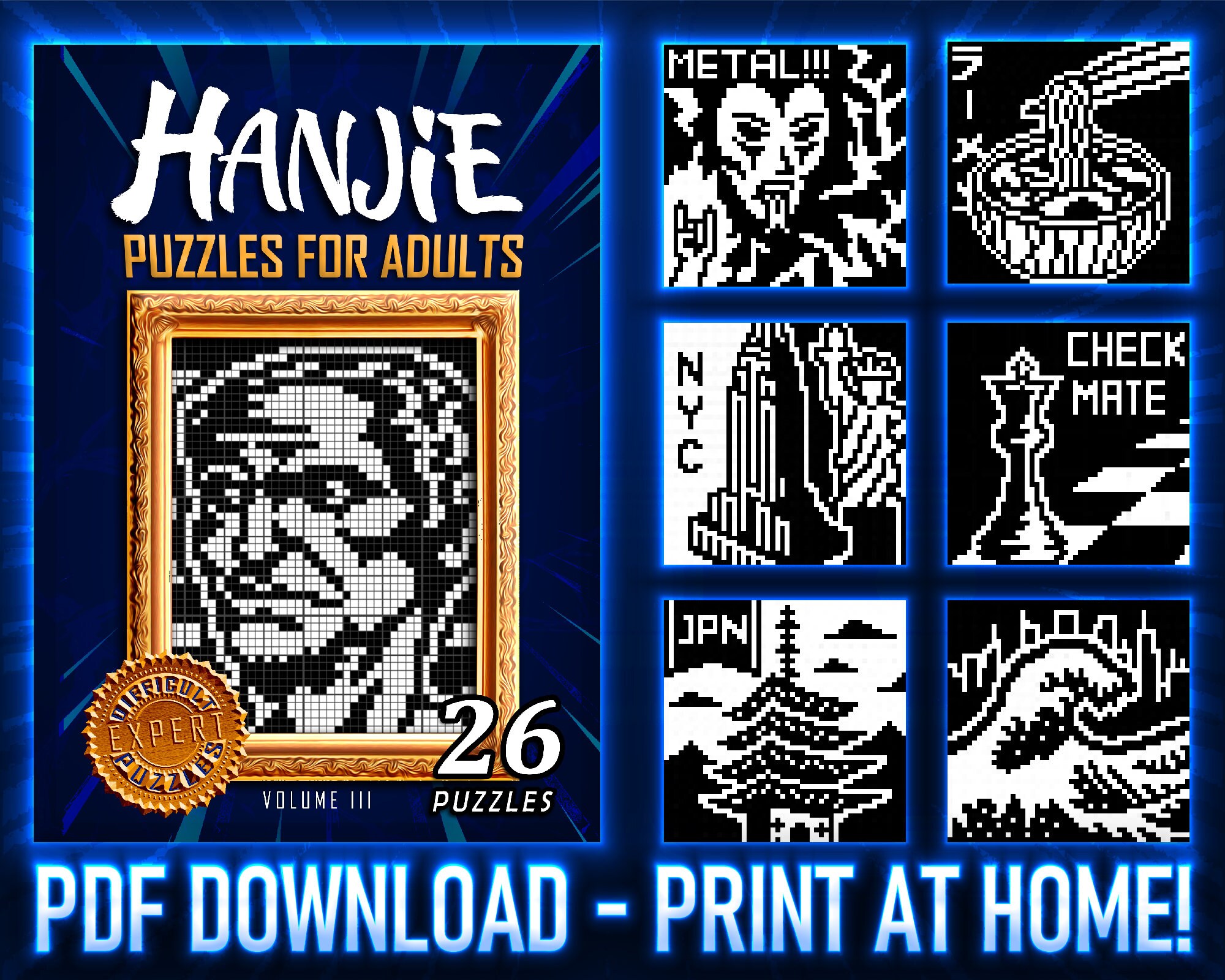 26 Printable PDF Nonograms Hanjie Puzzles for Adults Volume 3 ...